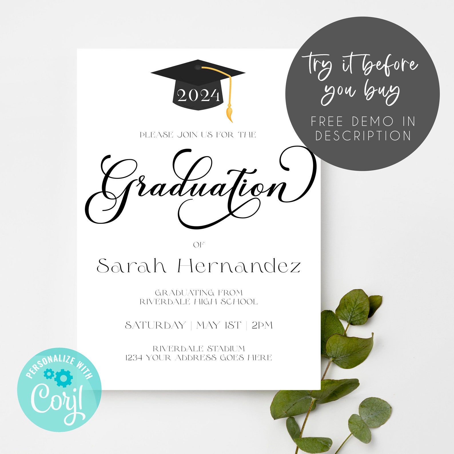 Graduation Cap Invitation, Gender Neutral Graduation Ceremony Evite ...