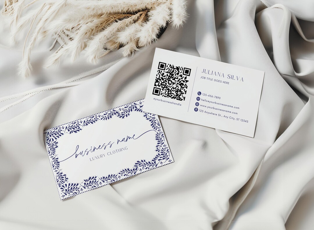 White & Blue Talavera Business Card, Editable Business Card Template ...