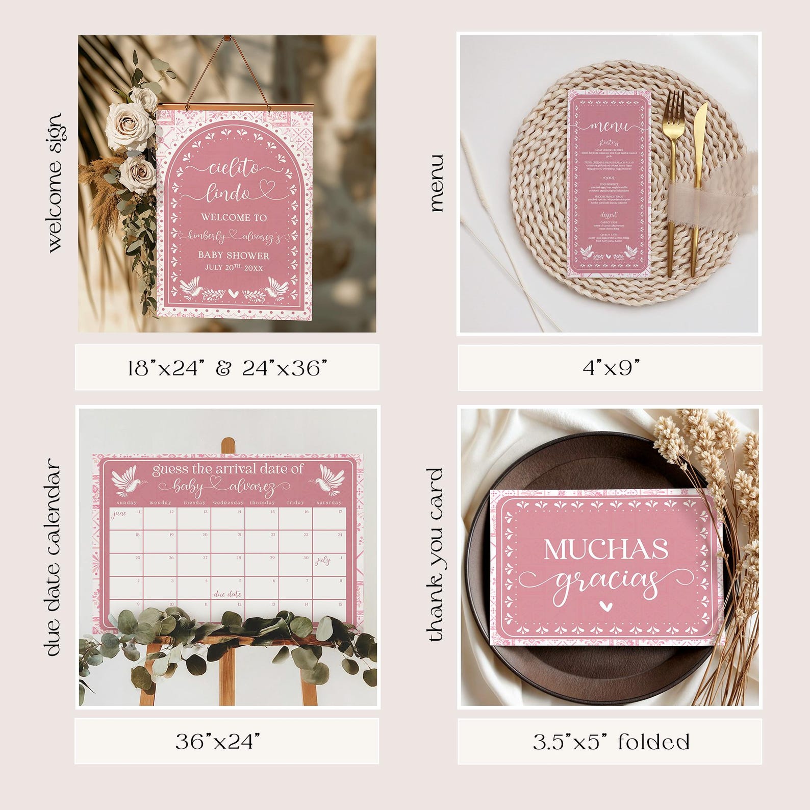 Pink Cielito Lindo Baby Shower Bundle: Editable Templates (digital ...