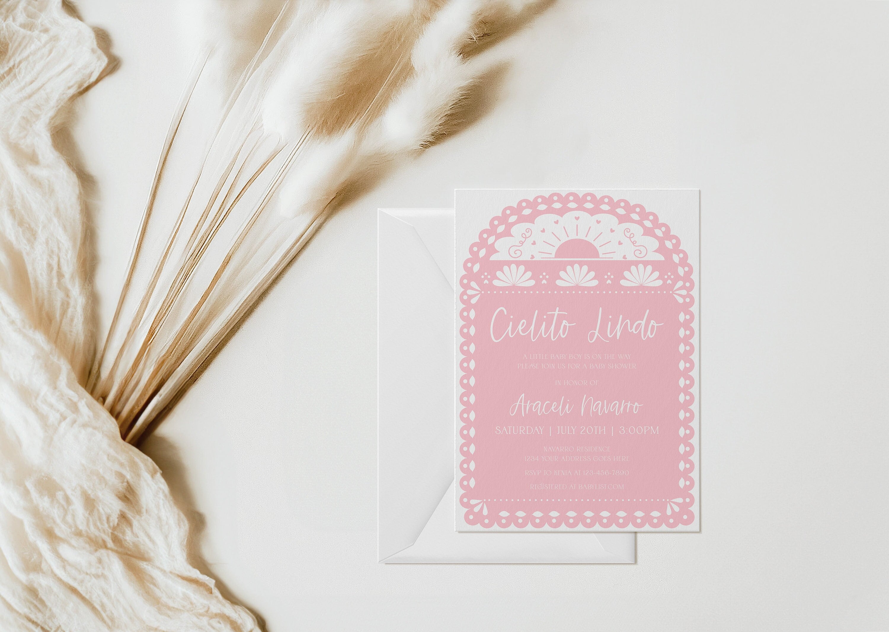 Pink Cielito Lindo Papel Picado Baby Shower Invitation, Printable ...