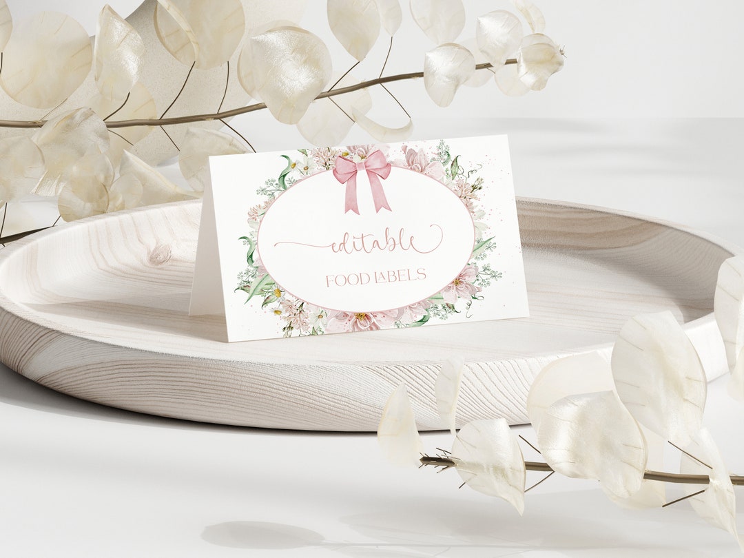 Coquette Pink Bow Flower Frame Food Food Label Cards, Watercolor Bow ...