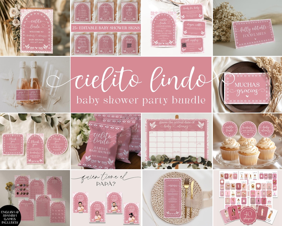 Pink Cielito Lindo Baby Shower Bundle: Editable Templates (digital ...