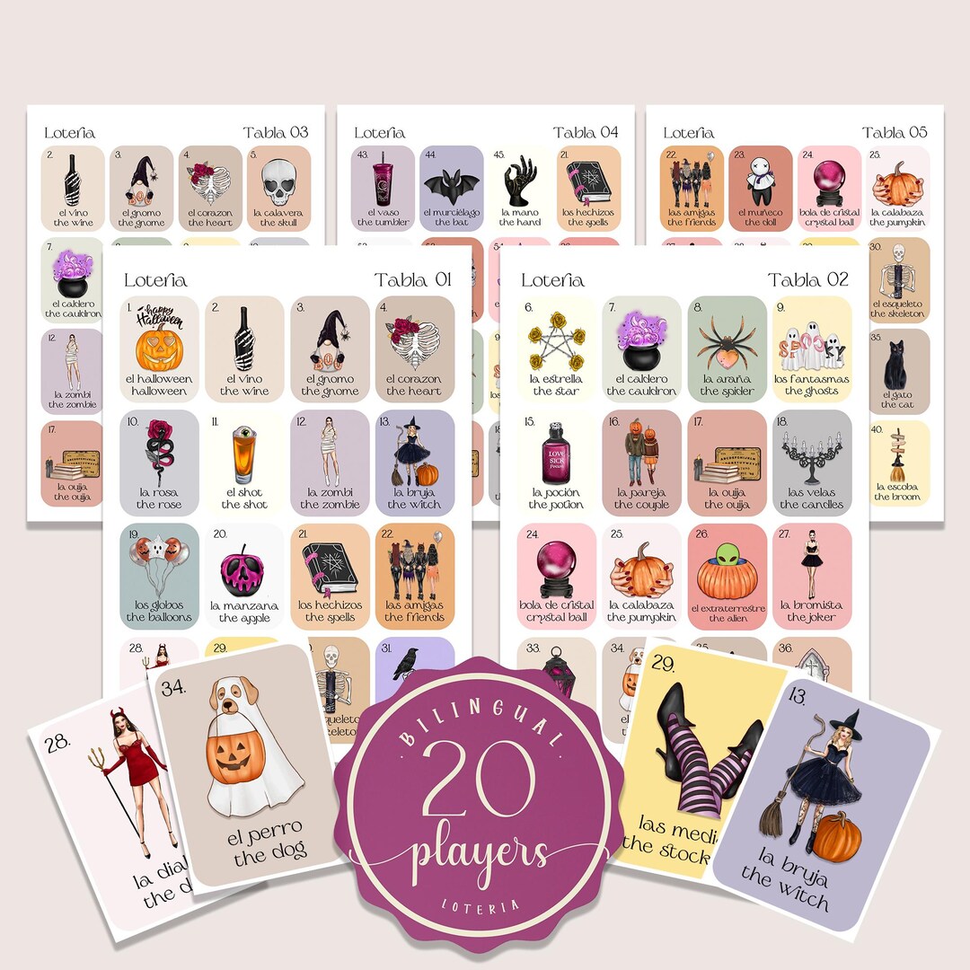 Boho Ghouls Night Out Halloween Loteria, Game, Mexican Loteria, Bingo ...