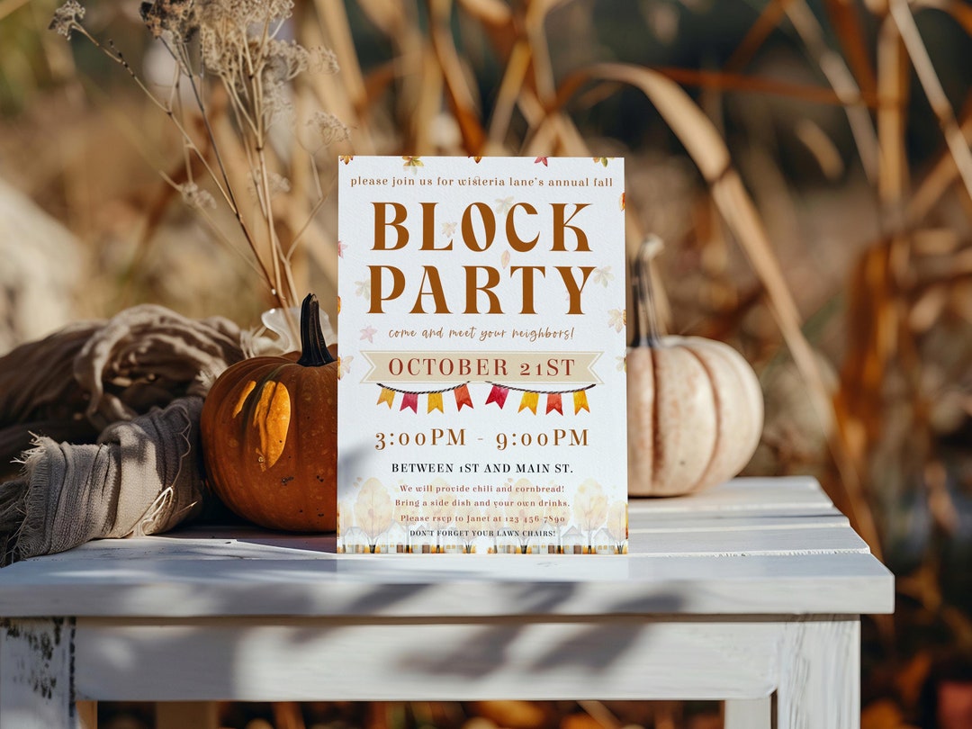 Fall Block Party Invitation, Block Party Flyer Editable Template ...