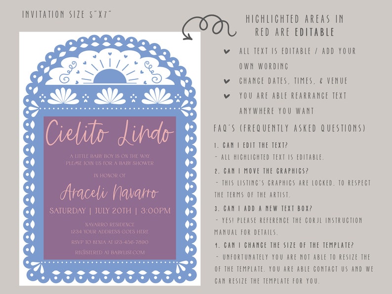 Cielito Lindo Papel Picado Baby Shower Invitation, Printable Talavera ...