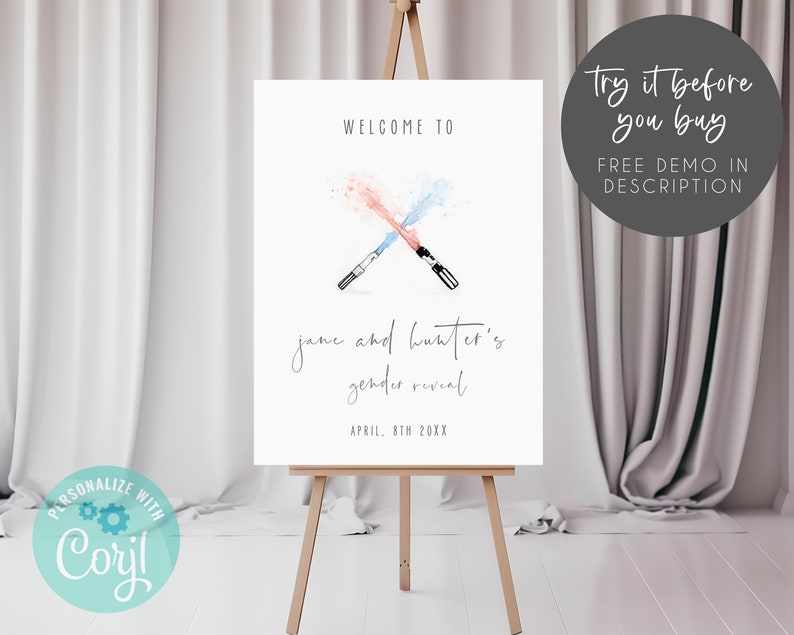 Little Jedi Gender Reveal Welcome Sign, Gender Reveal / Baby Shower ...