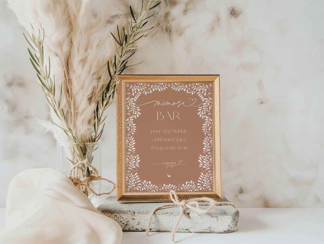 Barro Mexican White Talavera Inspired Bridal Shower Mimosa Bar Sign ...