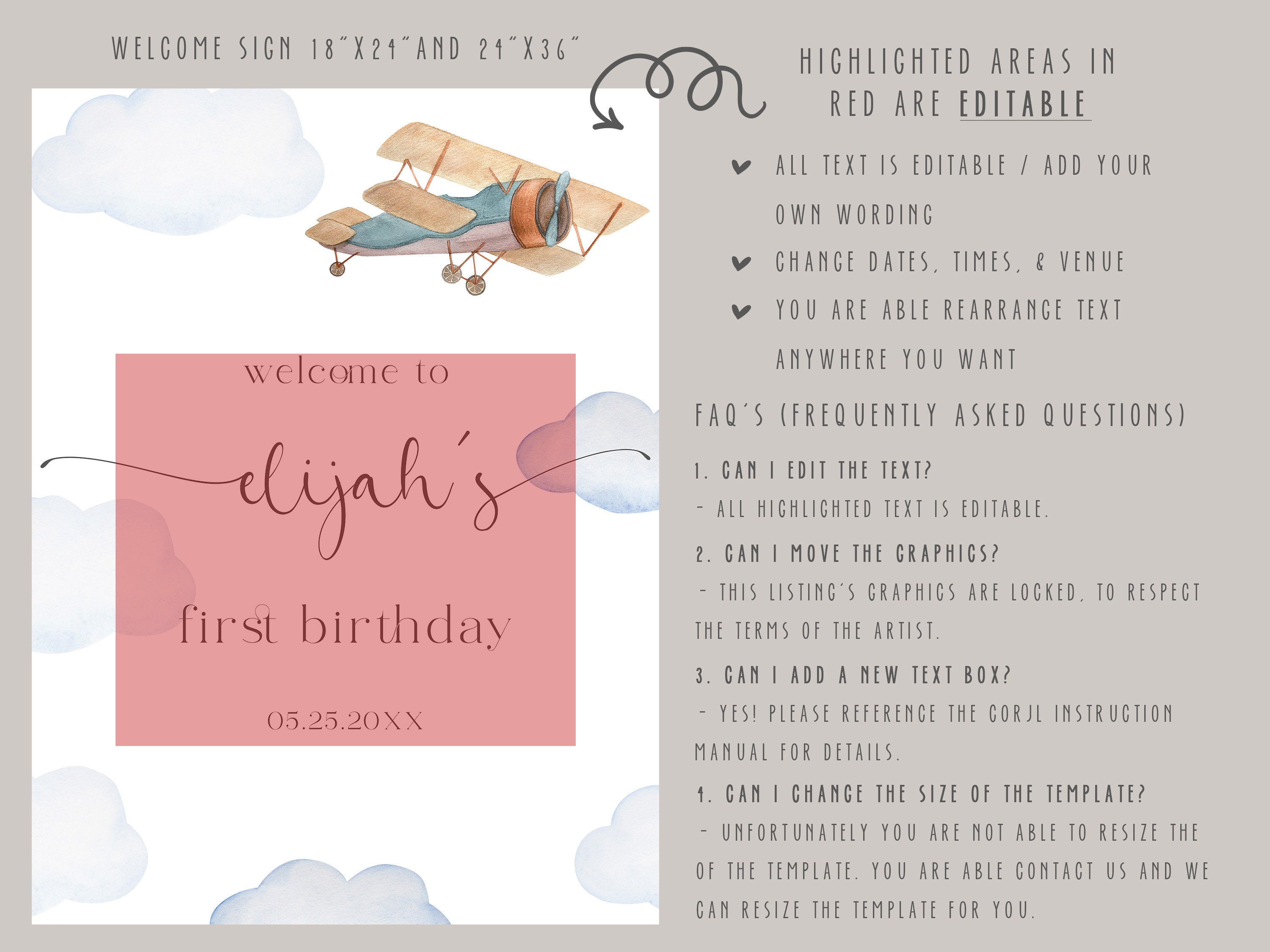 Airplane Birthday Welcome Sign, 1st Birthday Party Birthday Welcome ...