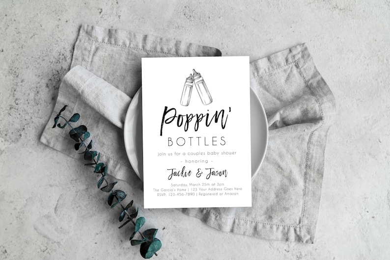 Poppin Baby Bottles Couples Baby Shower Invitation, Gender Neutral ...