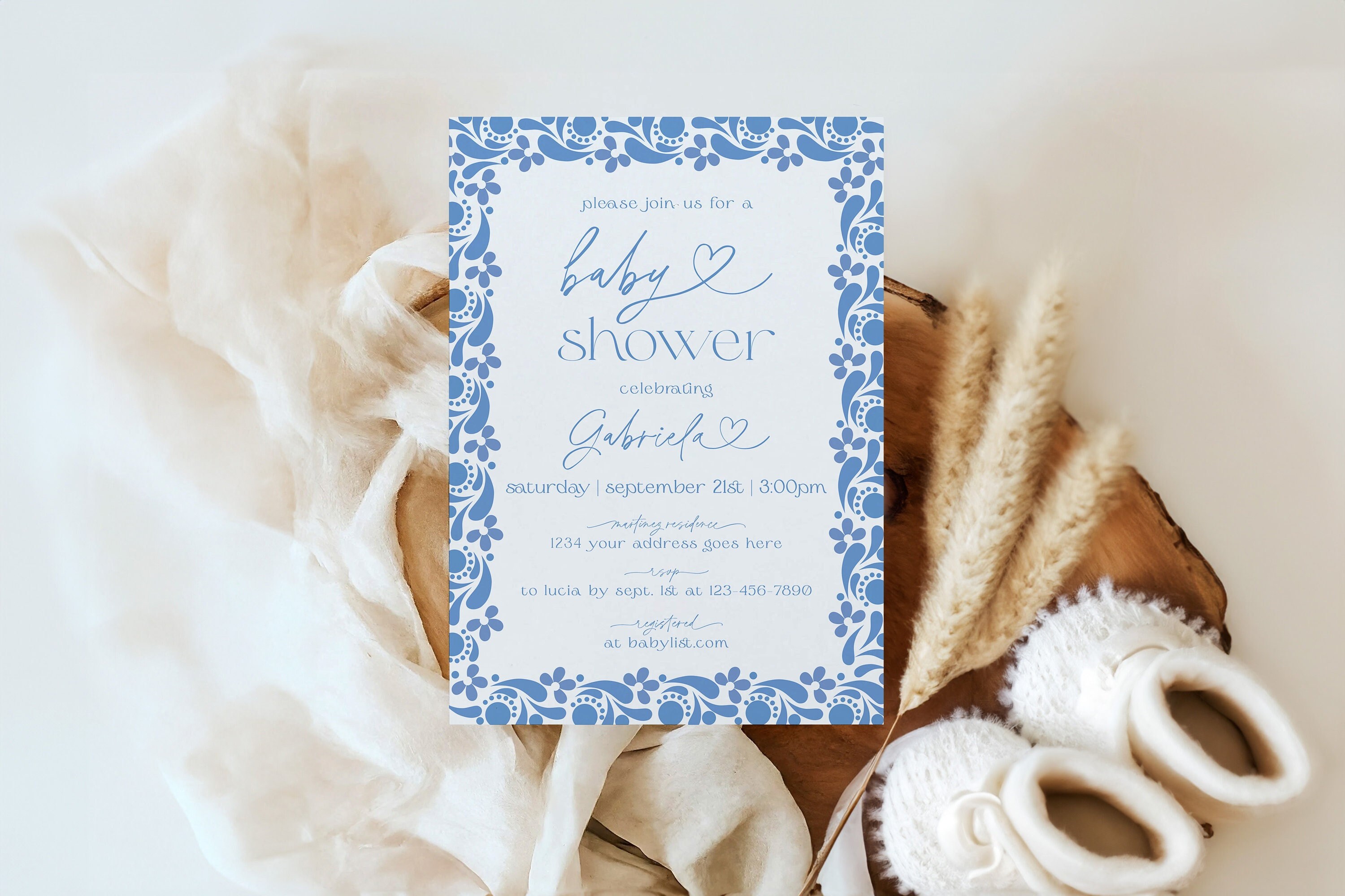 Blue Spanish Talavera Baby Shower Invitation, Baby Boy Baby Shower ...