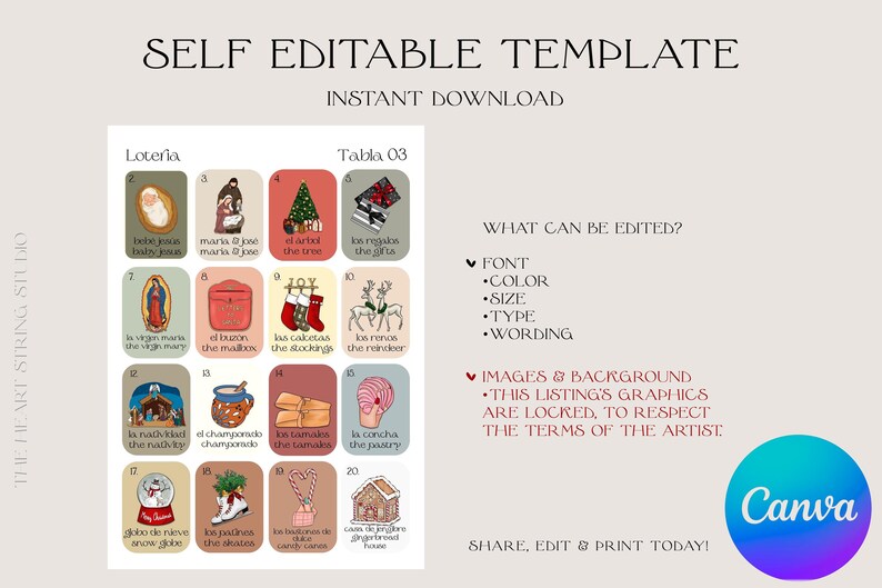 Boho Christmas Loteria Navideña - Bilingual Holiday Party Game 50 ...