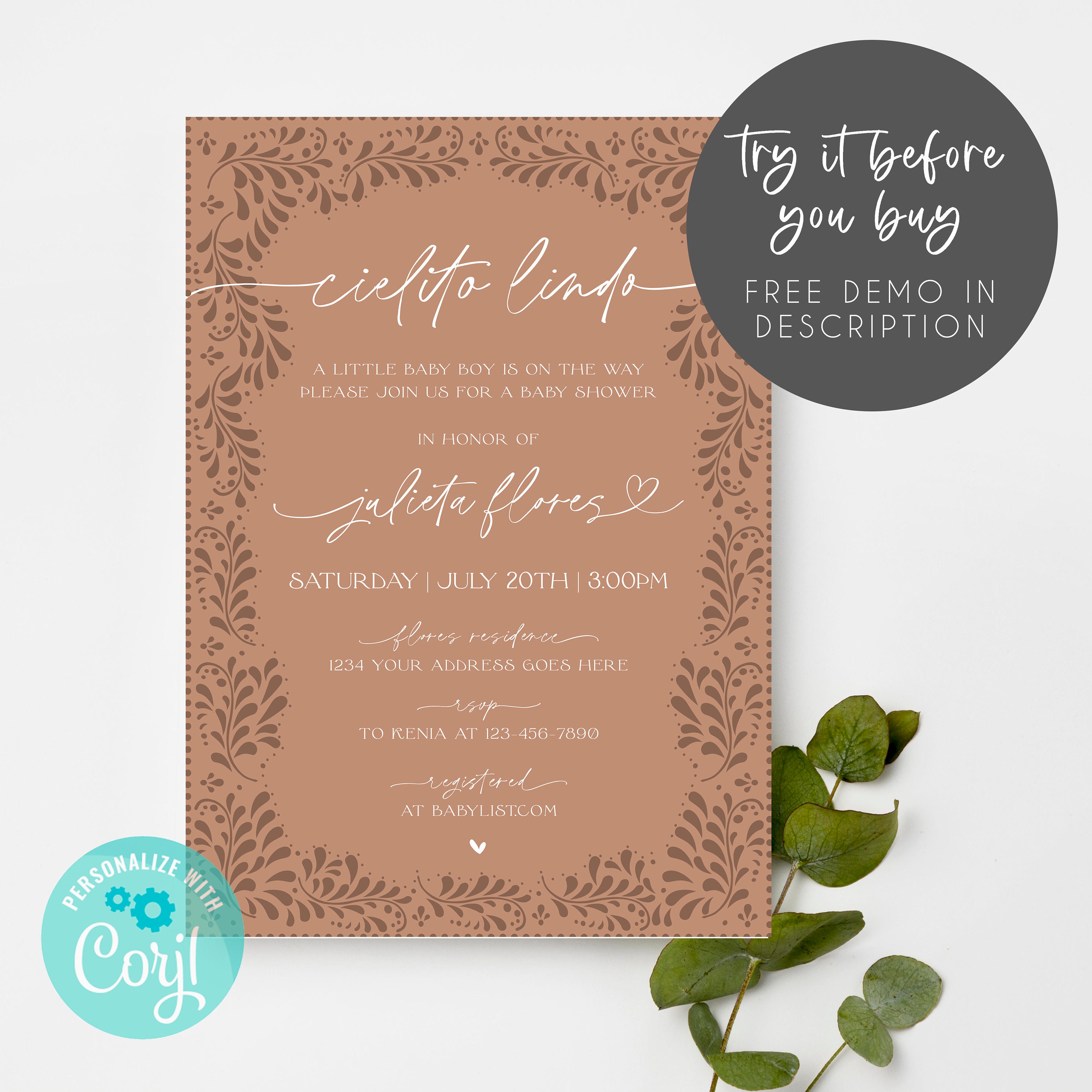 Barro Cielito Lindo Mexican Talavera Inspired Baby Shower Invitation ...