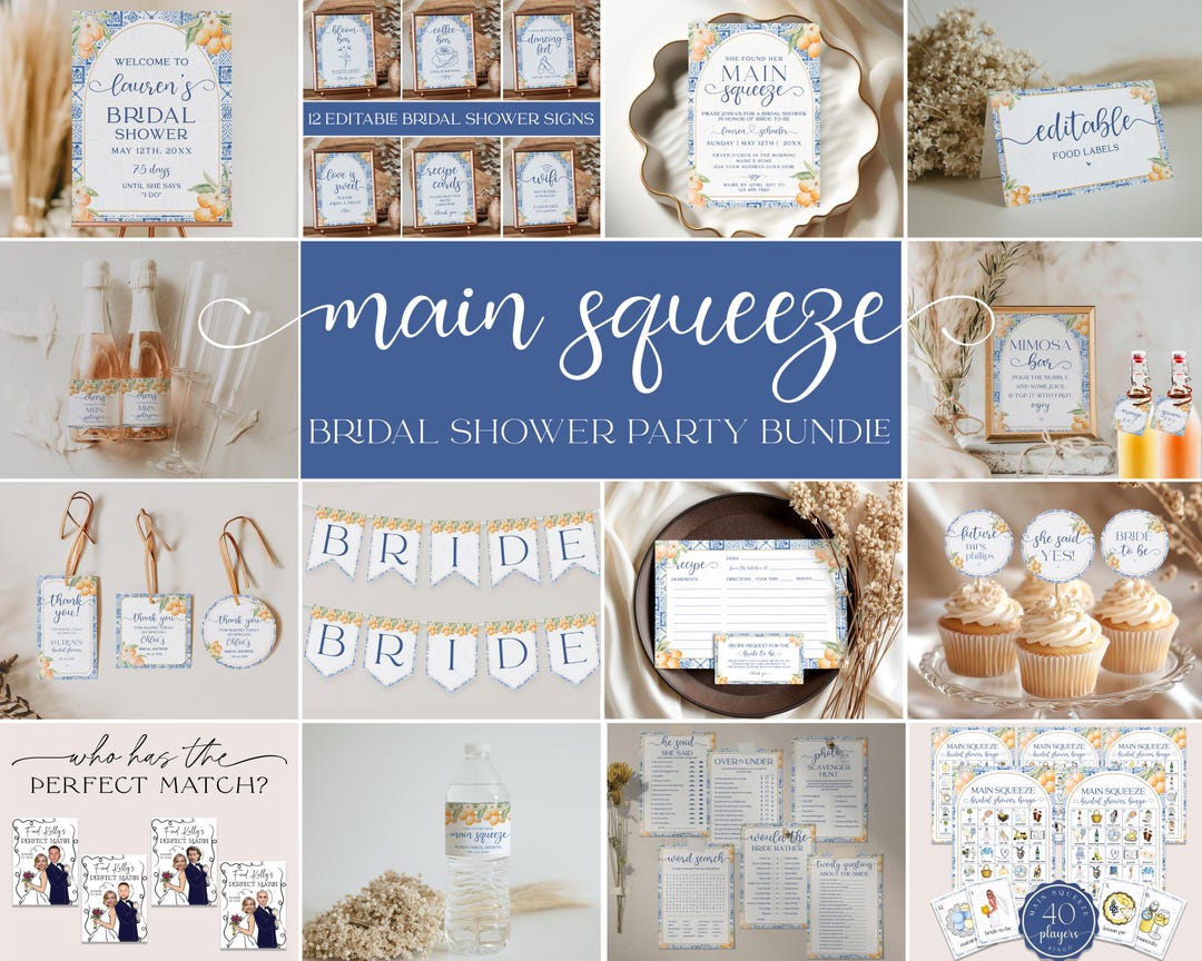 Main Squeeze Bridal Shower 24 Items INCLUDED Bundle, Editable Templates ...