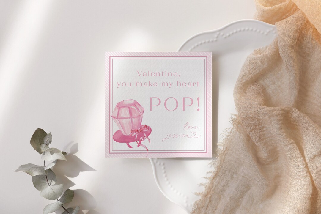 Valentine POP, Ring POP Valentine Card, Pink Watercolor Valentine Tag ...