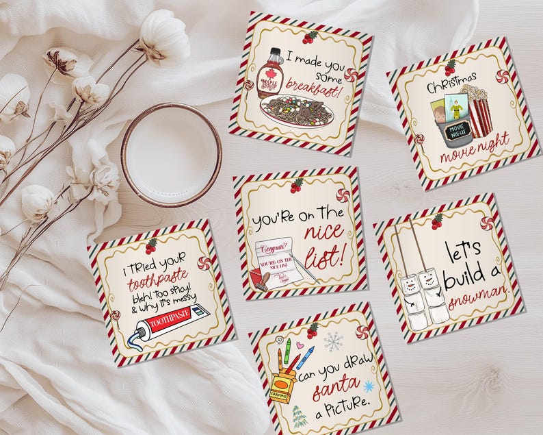 Editable Elf Note Cards, 3x3 Cards, Elves Santa Christmas Party Holiday ...