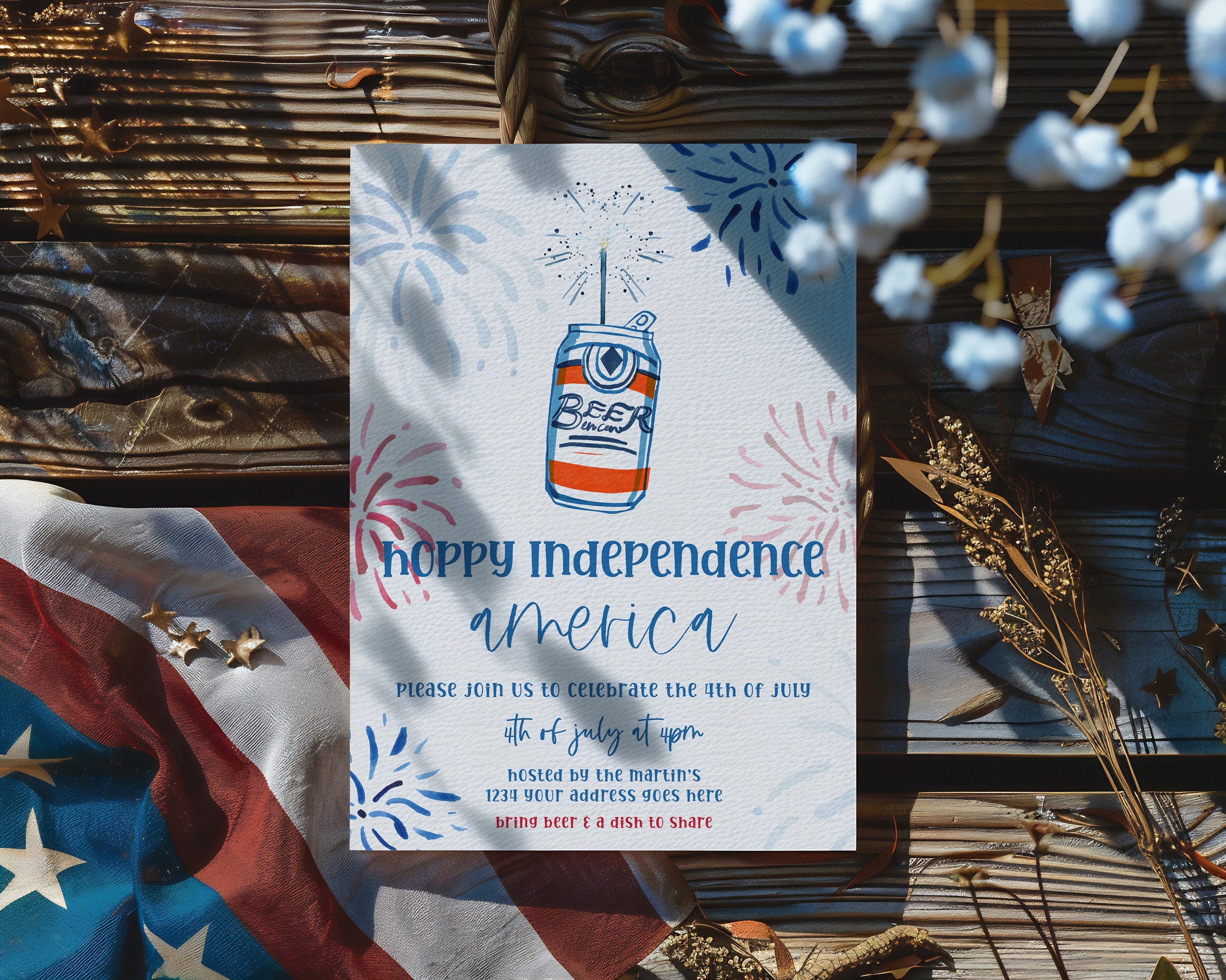 Hoppy Independence American 4th of July Invitation, Party in the USA ...