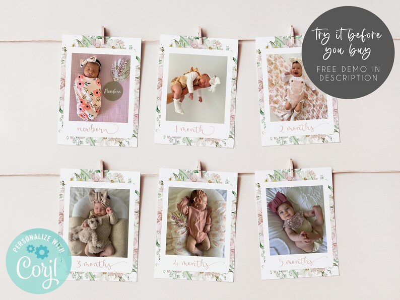 Coquette Pink Bow Flower Frame Baby Shower 1 Year Photo Banner ...