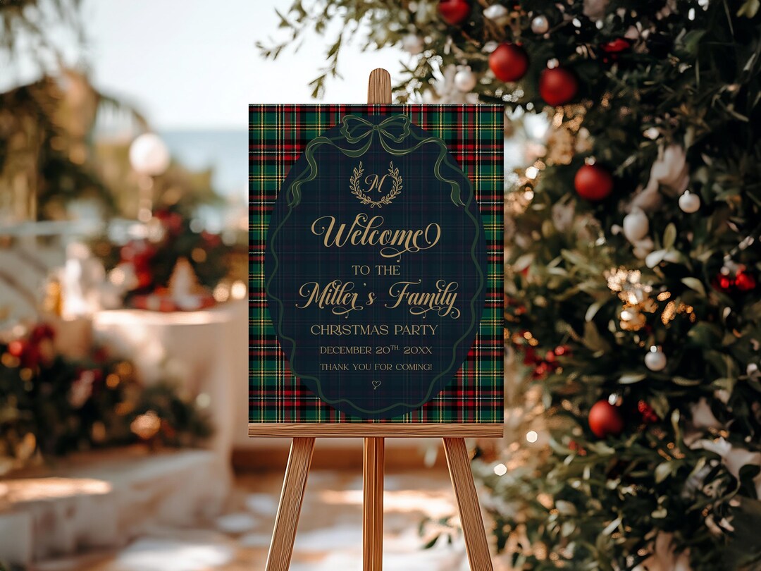 Preppy Plaid Christmas Party Welcome Sign: Editable Tartan Entrance ...