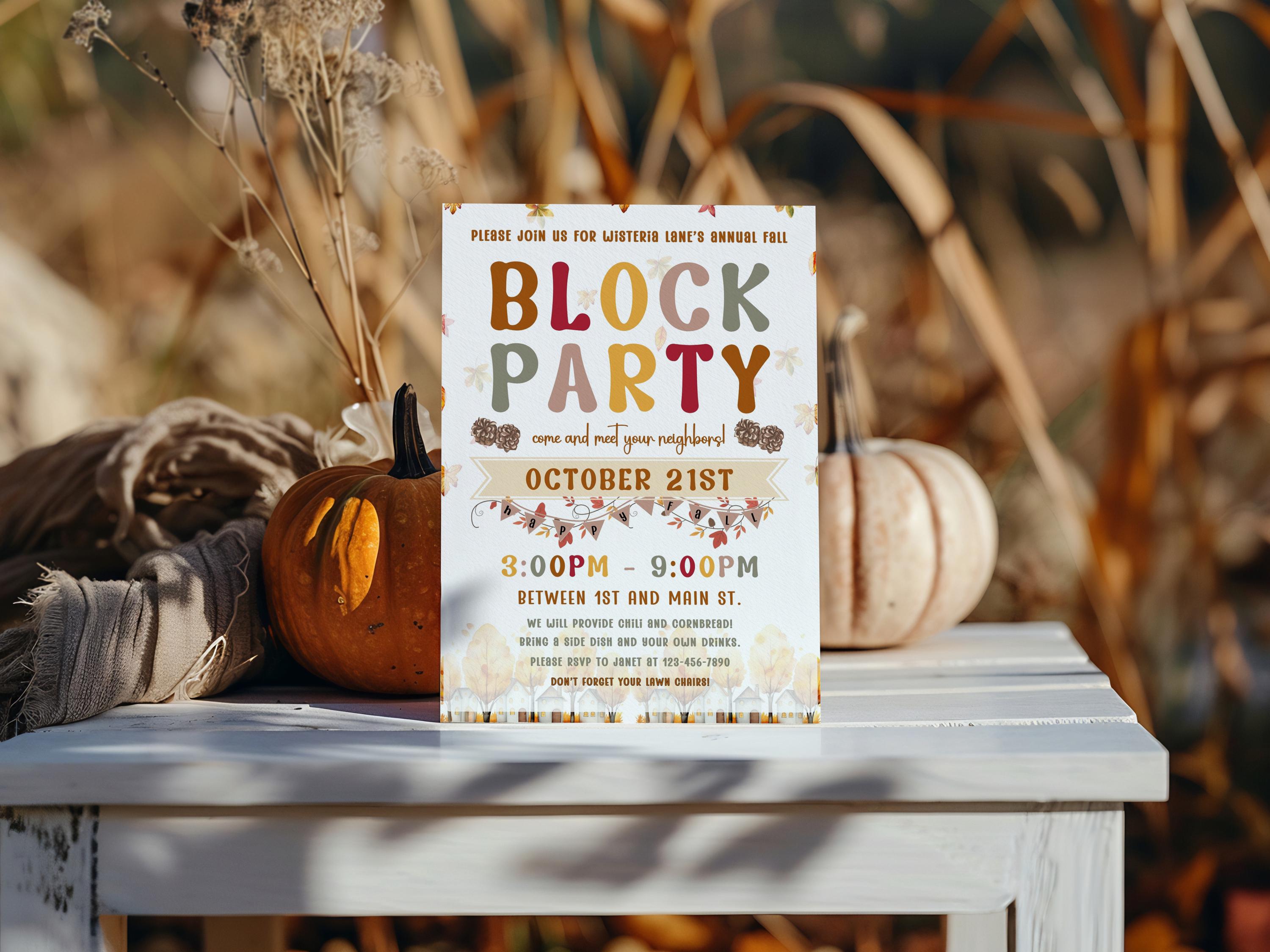 Fall Block Party Invitation, Block Party Flyer Editable Template ...