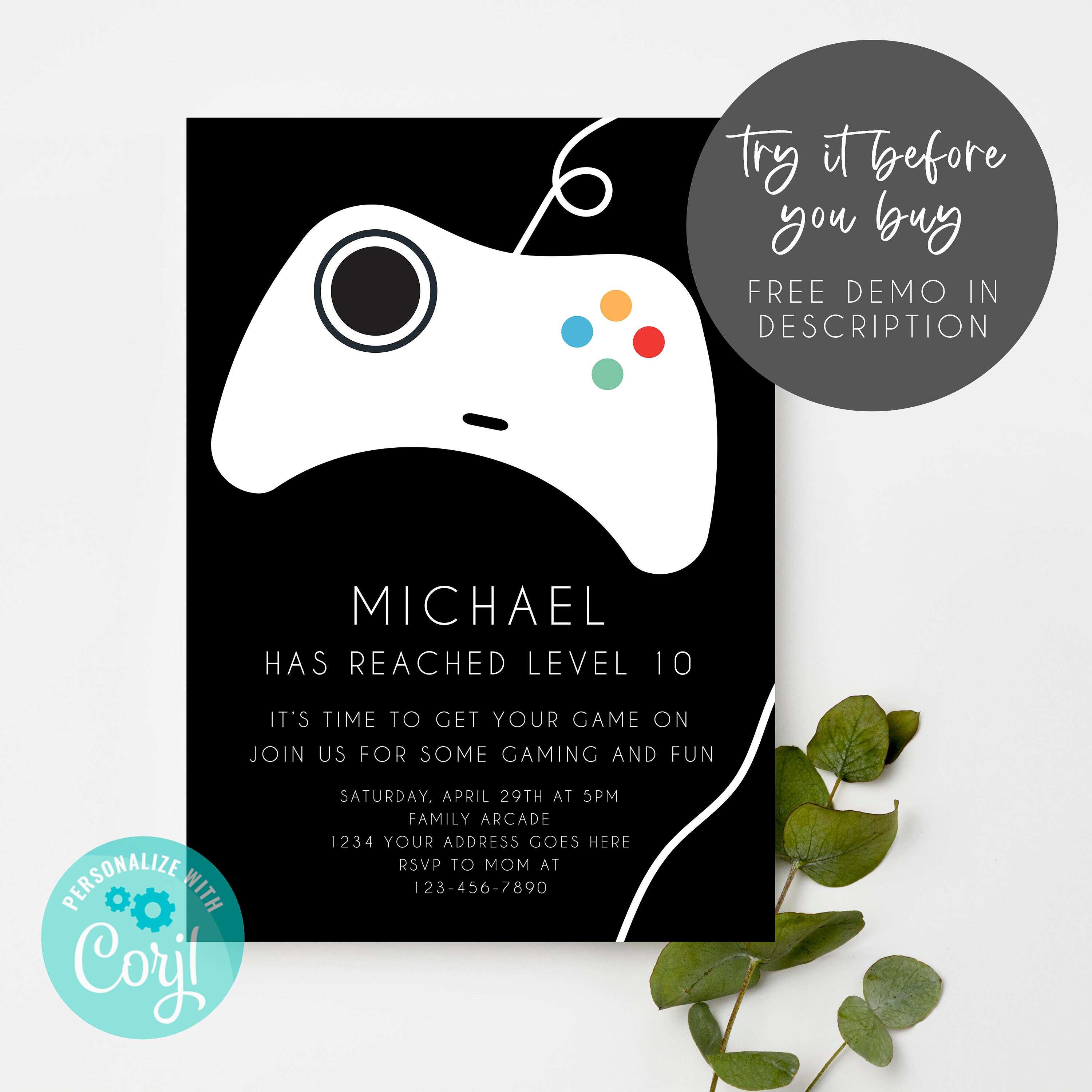 Level up Gaming Birthday Party Invitation, Gamer Birthday Party ...