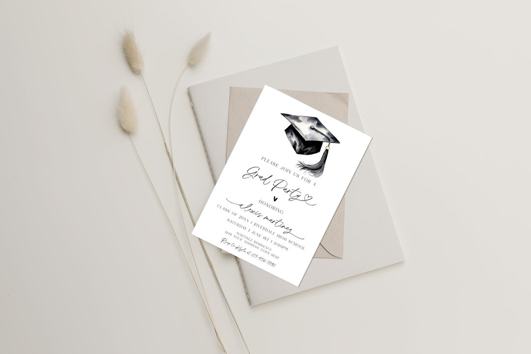 Watercolor Graduation Cap Graduation Invitation, Graduation ...