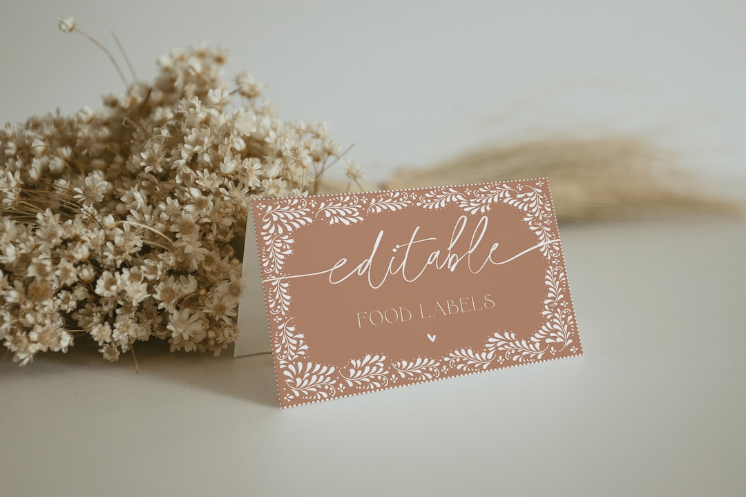 Barro Mexican White Talavera Inspired Baby Shower Food Label, Editable ...