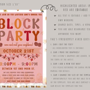 Fall Block Party Invitation, Block Party Flyer Editable Template ...
