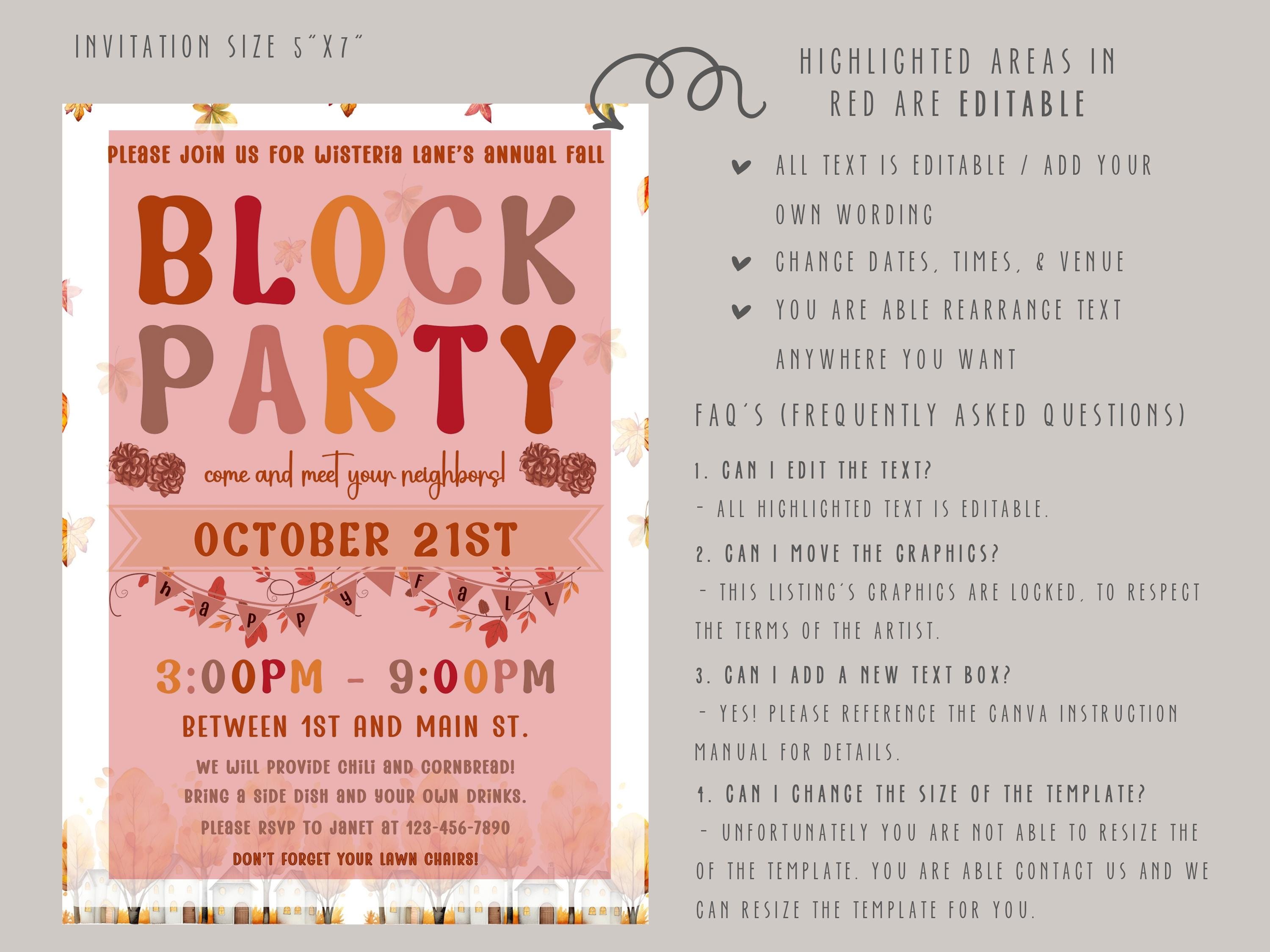 Fall Block Party Invitation, Block Party Flyer Editable Template ...