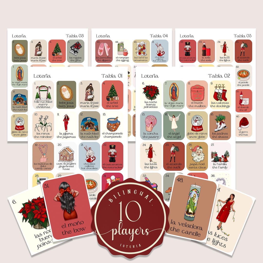 Boho Christmas Loteria Navideña - Bilingual Holiday Party Game 10 ...