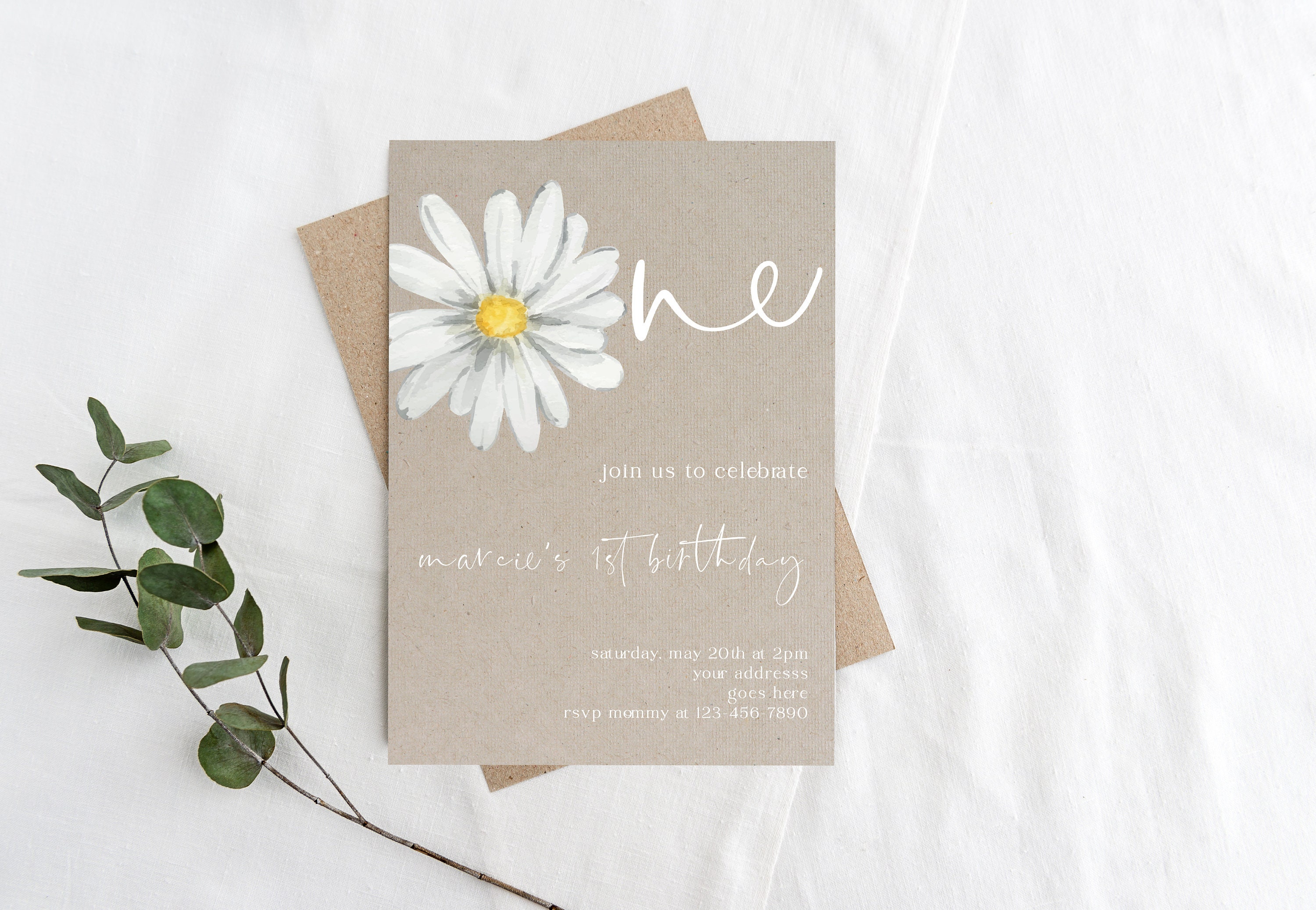 Daisy First Birthday Party Invitation, Boho Daisy Themed Party ...
