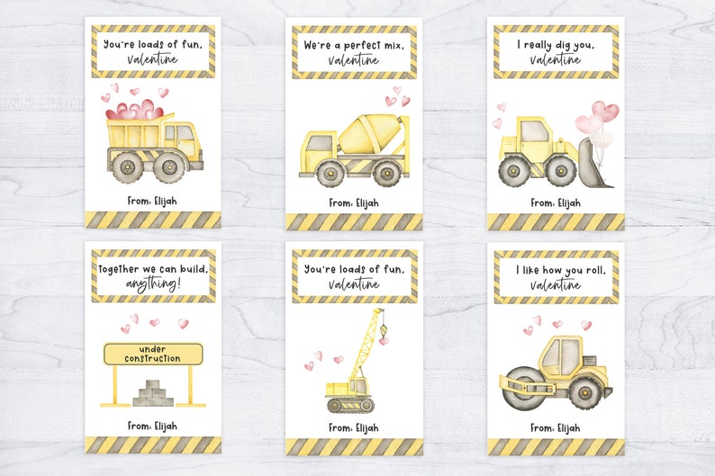 Construction Trucks Valentine Cards, Boys Valentine Cards, Kid's ...