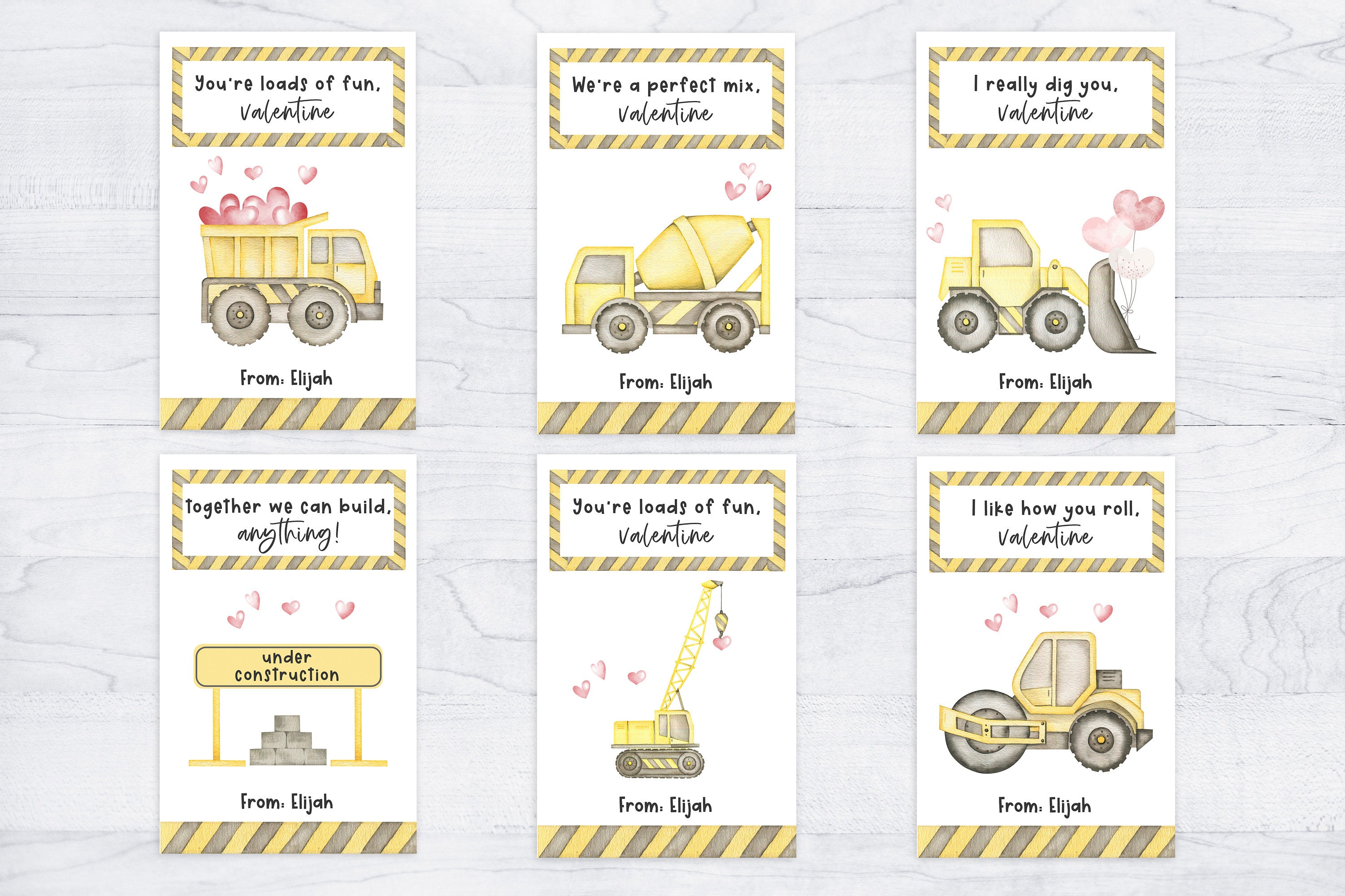 Construction Trucks Valentine Cards, Boys Valentine Cards, Kid's ...
