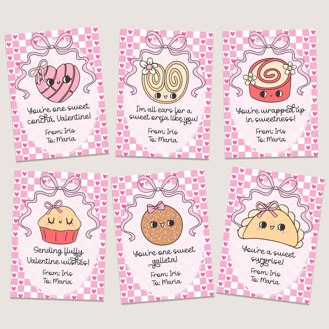 Coquette Pan Dulce Valentine Cards, Classroom, Tween, Kids Valentine ...