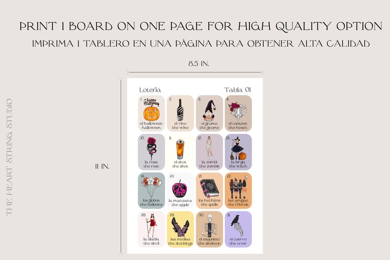 Boho Ghouls Night Out Halloween Loteria, Game, Mexican Loteria, Bingo ...