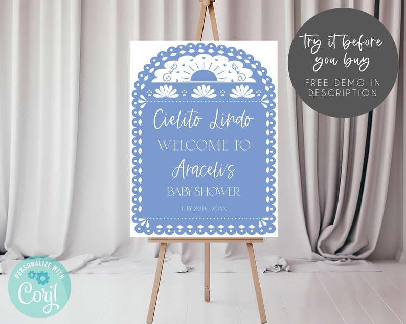 Cielito Lindo Papel Picado Baby Shower Welcome Sign, Printable Talavera ...