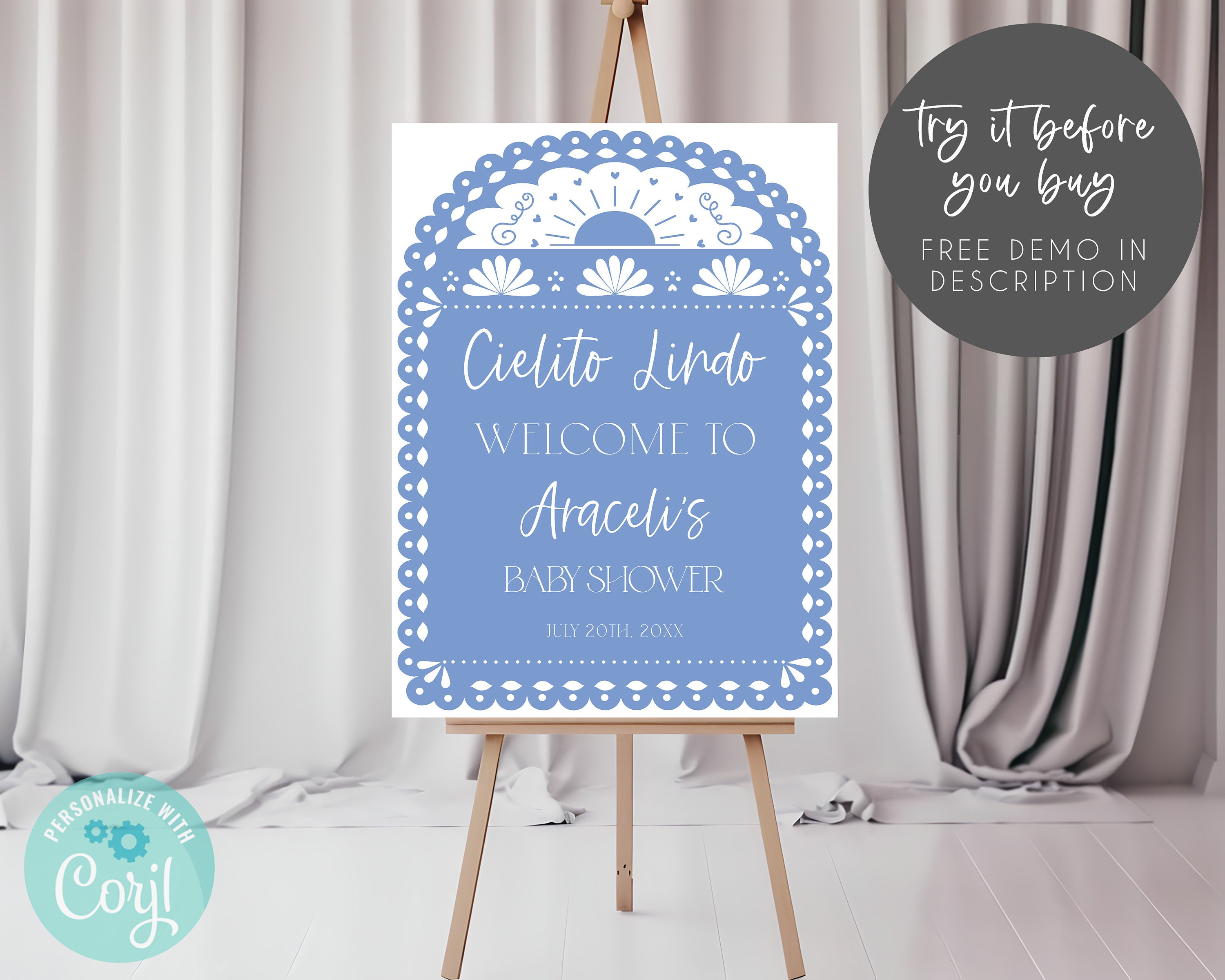 Cielito Lindo Papel Picado Baby Shower Welcome Sign, Printable Talavera ...