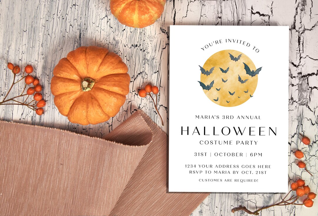 Full Moon Halloween Party Invitation, Halloween Costume Party ...