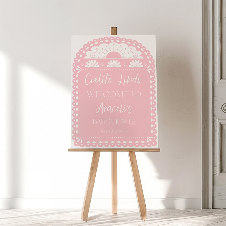 Pink Cielito Lindo Papel Picado Baby Shower Welcome Sign, Printable ...