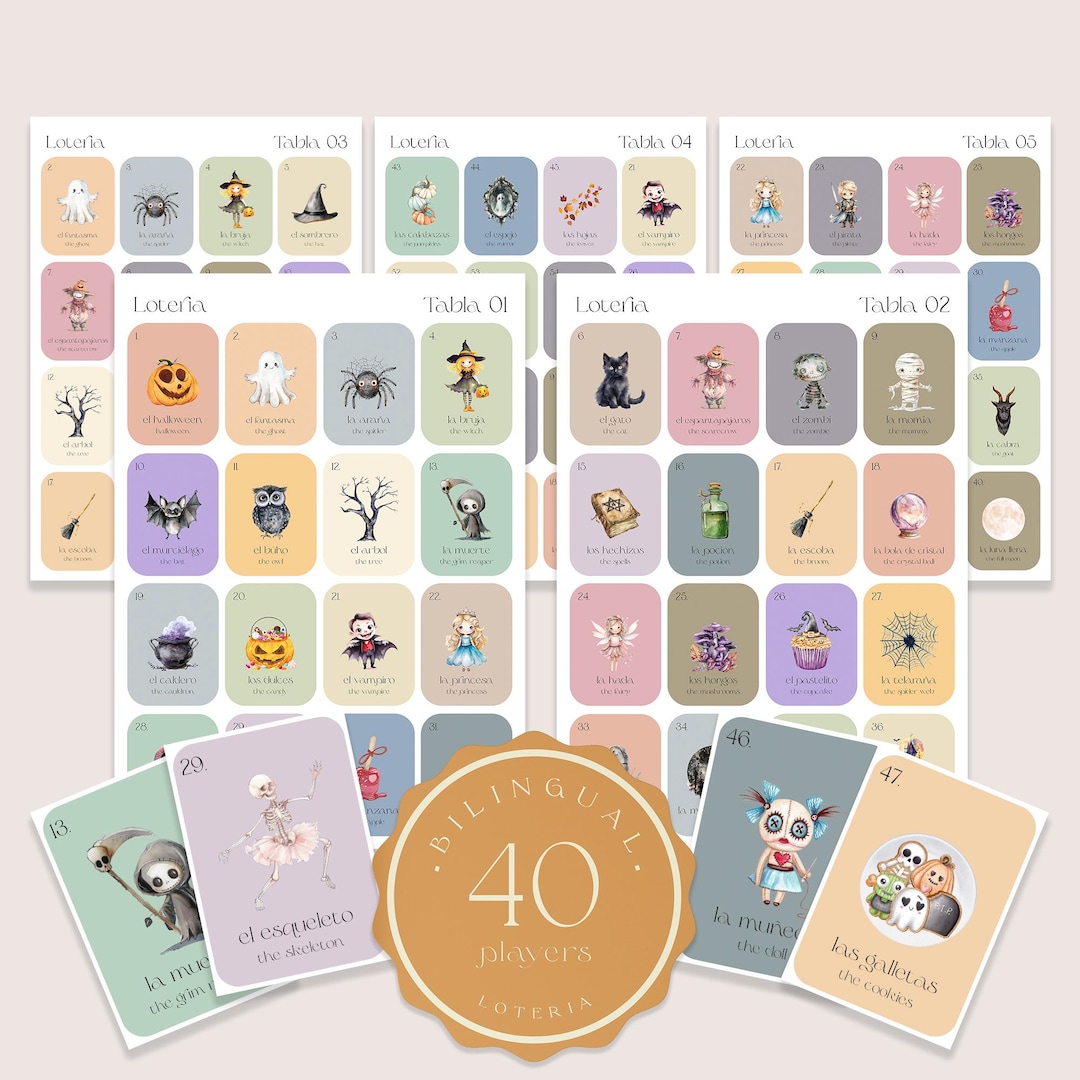 Boho Minimalist Halloween Loteria, Game, Mexican Loteria, Bingo Cards ...