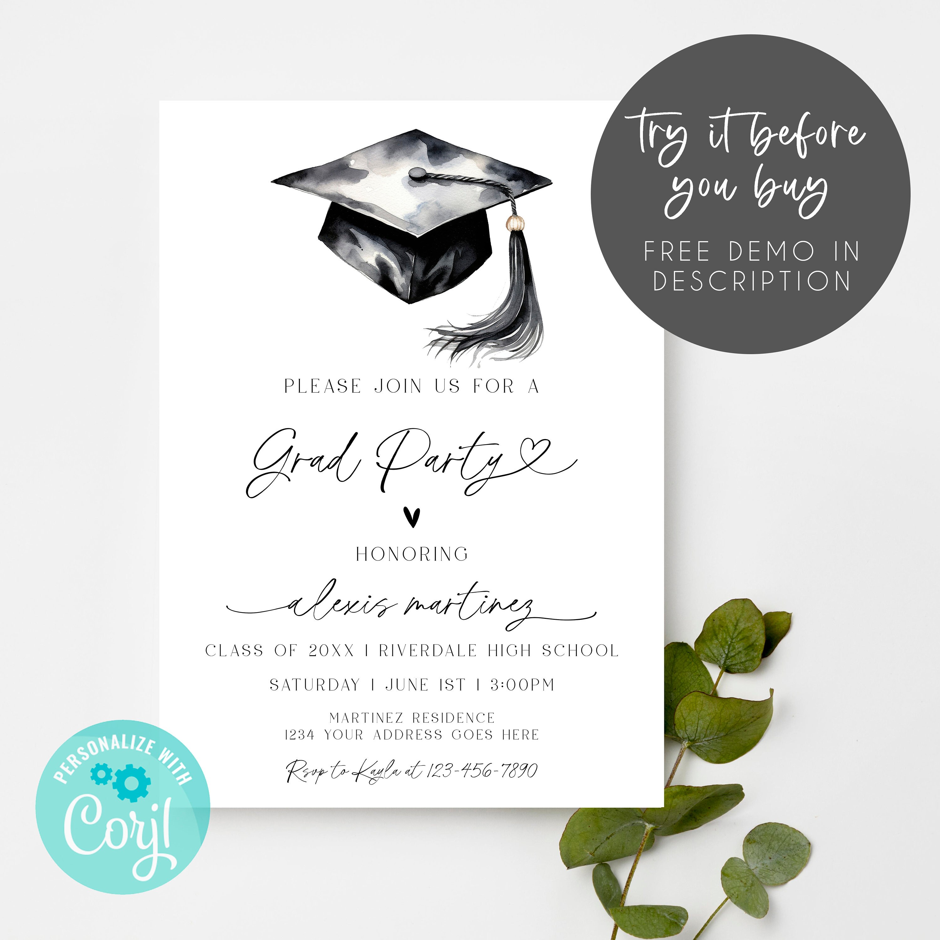 Watercolor Graduation Cap Graduation Invitation, Graduation ...