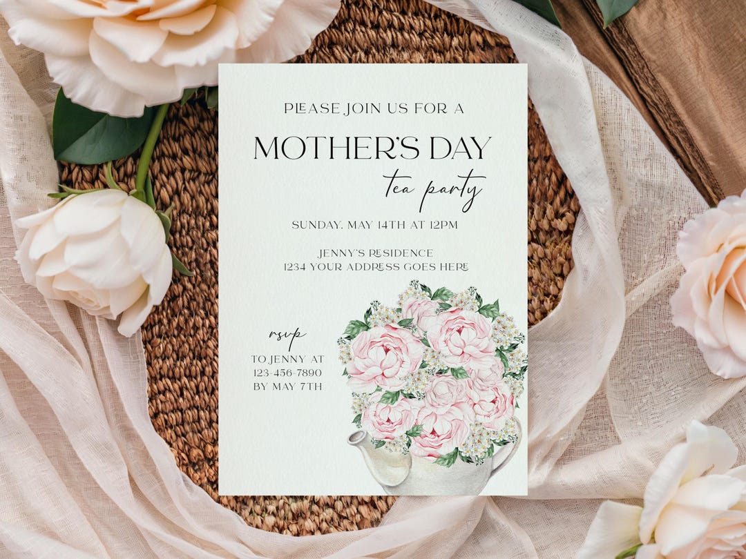 Pink Watercolor Mother's Day Tea Party Invitation, Editable Template ...