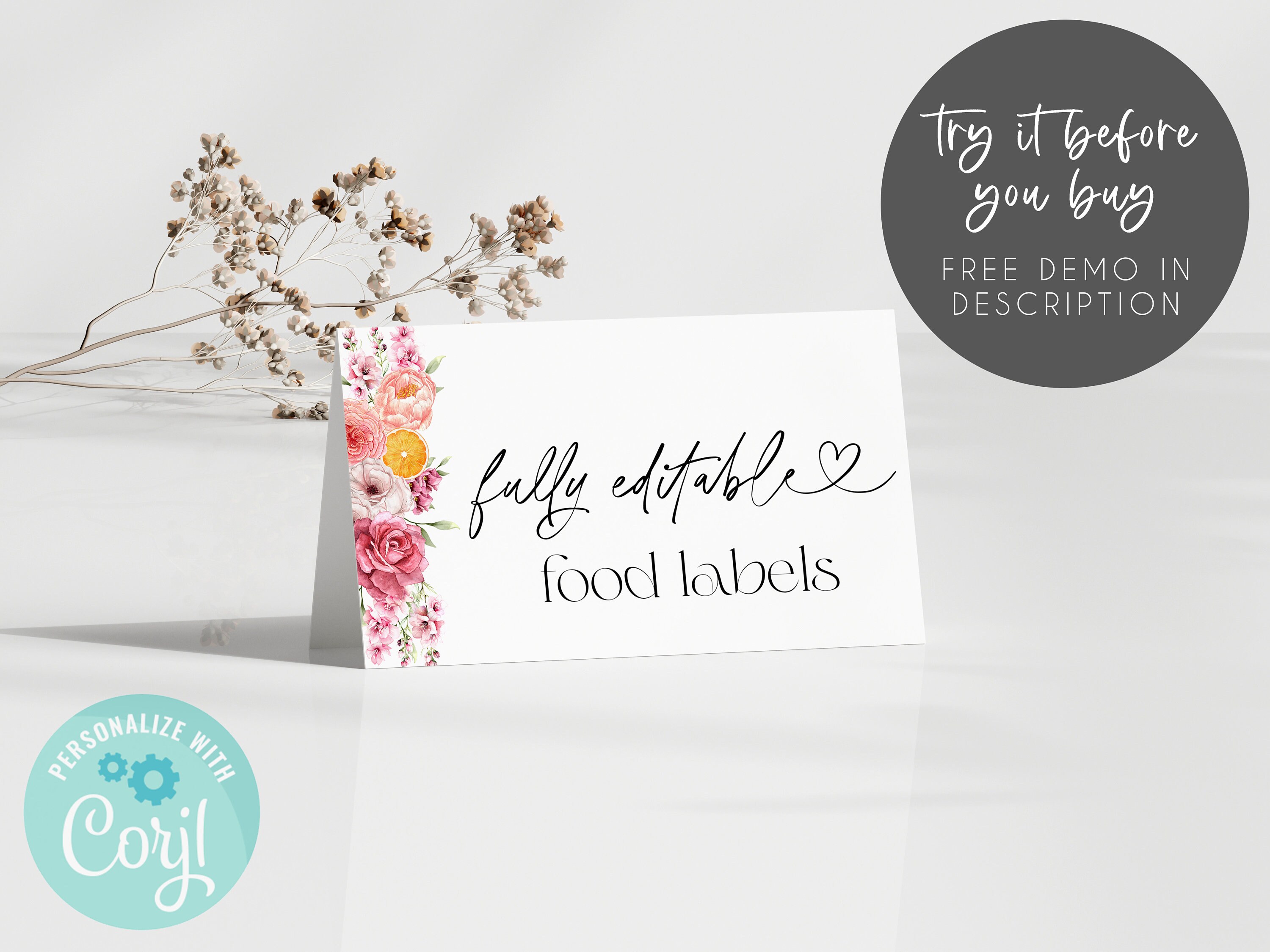 Floral & Citrus Mother's Day Brunch Food Label Cards, Food Tent Cards ...