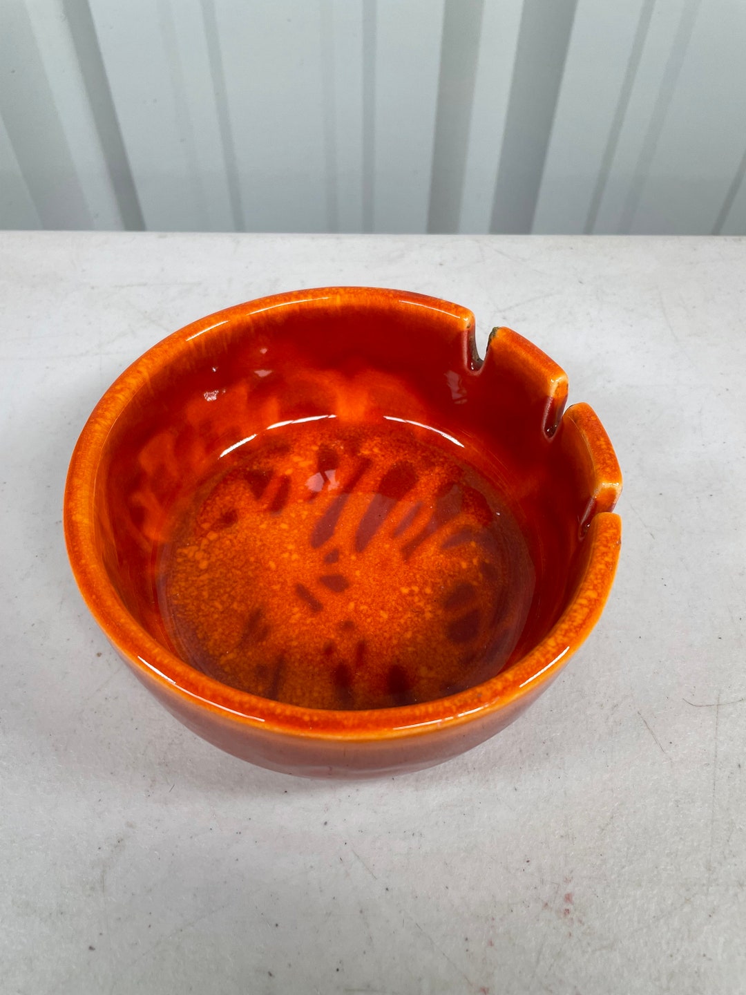 Vintage Mid Century Modern Orange Ceramic Ashtray Round 1970s Made in ...