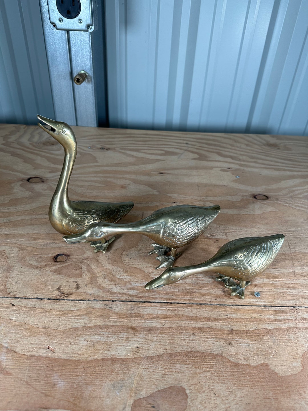 Vintage Solid Brass Standing Goose Set of 3 Figures Geese Birds Mid ...