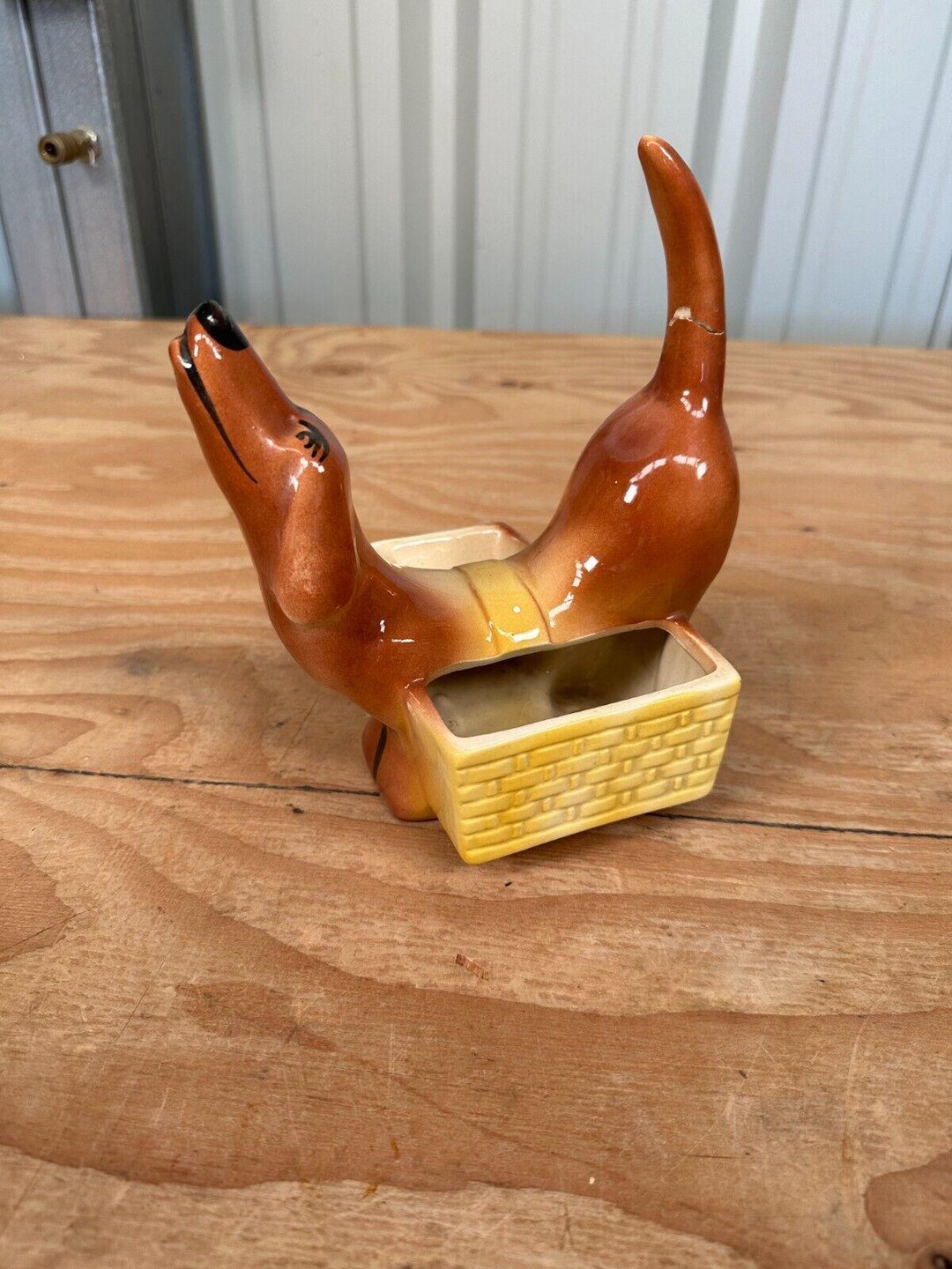 Vintage Ceramic Wiener Dog Daschund Caddy Jewelry Flower Pot Holder MCM 1970s, Vintage Flower ...