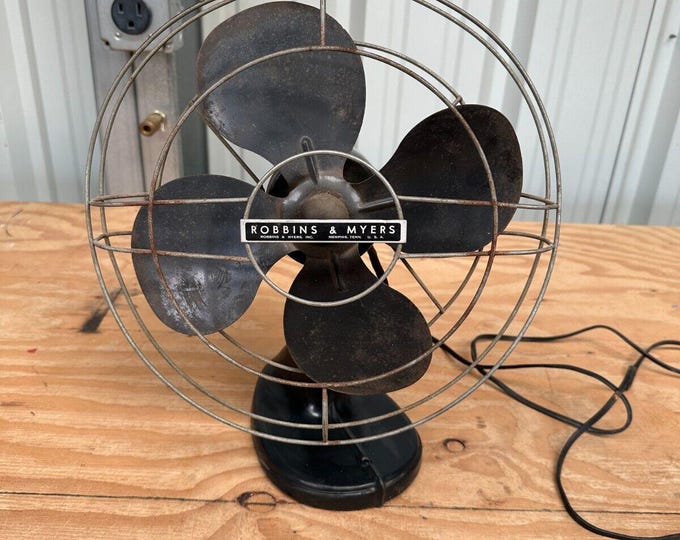 Vintage Robbins & Myers Electric Table Desk Fan Steel Working Black Art ...