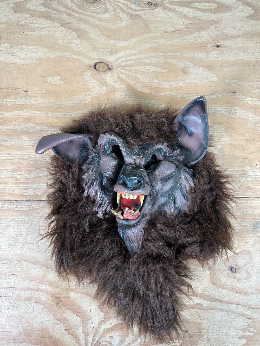 Vintage 90s Wolfman Werewolf Latex Halloween Mask W/ Fur Scary Teeth ...