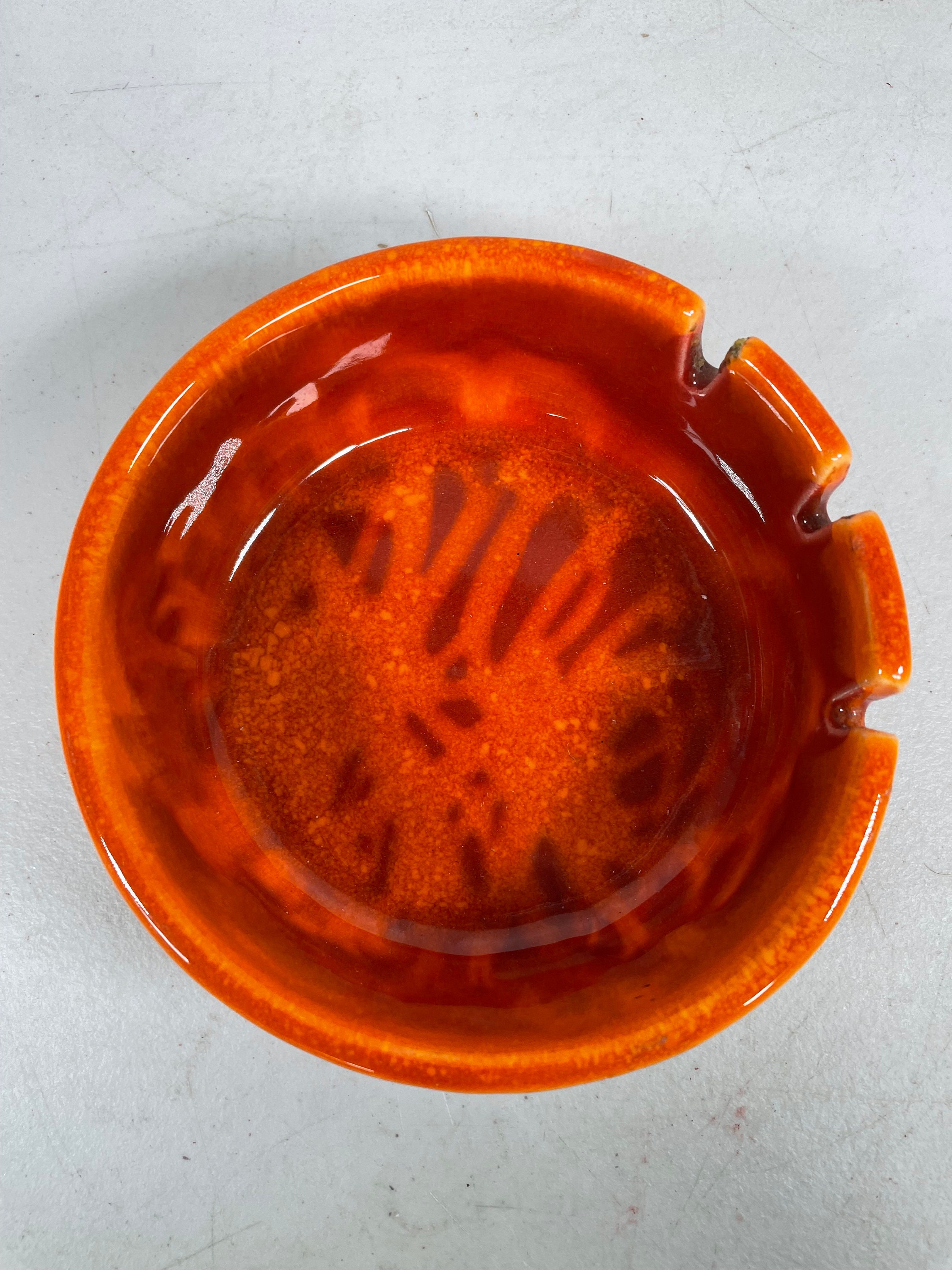 Vintage Mid Century Modern Orange Ceramic Ashtray Round 1970s - Etsy