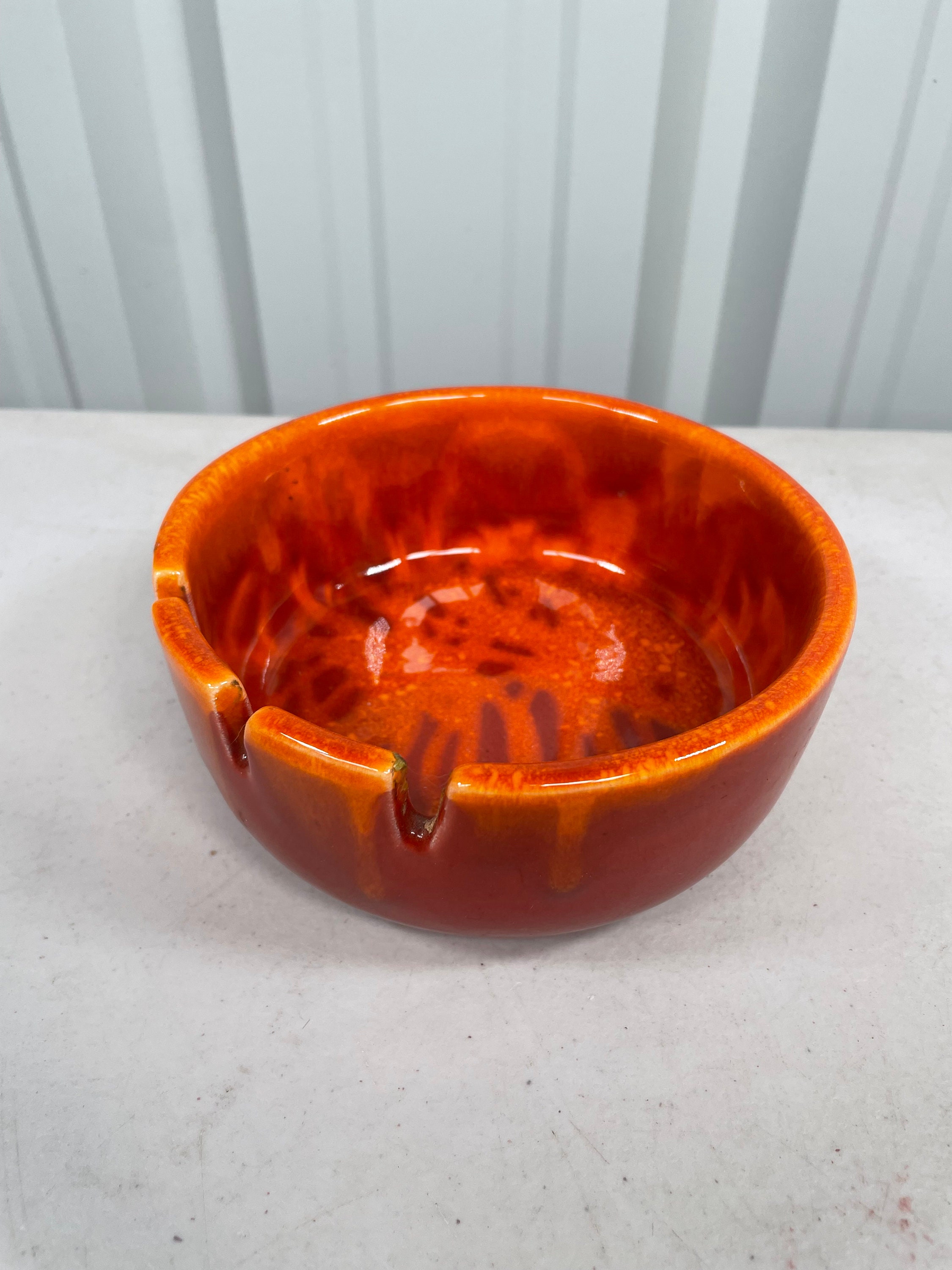 Vintage Mid Century Modern Orange Ceramic Ashtray Round 1970s - Etsy