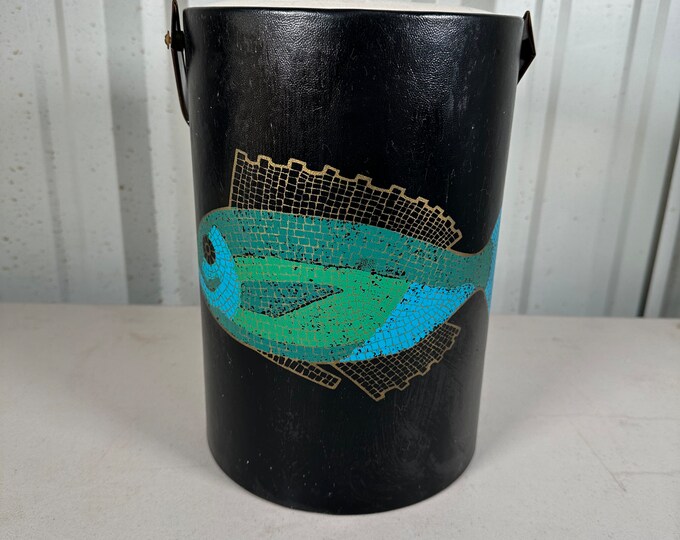 Vintage Couroc Ice Bucket Fish Tile Mosaic Black & Blue MCM Insulated ...